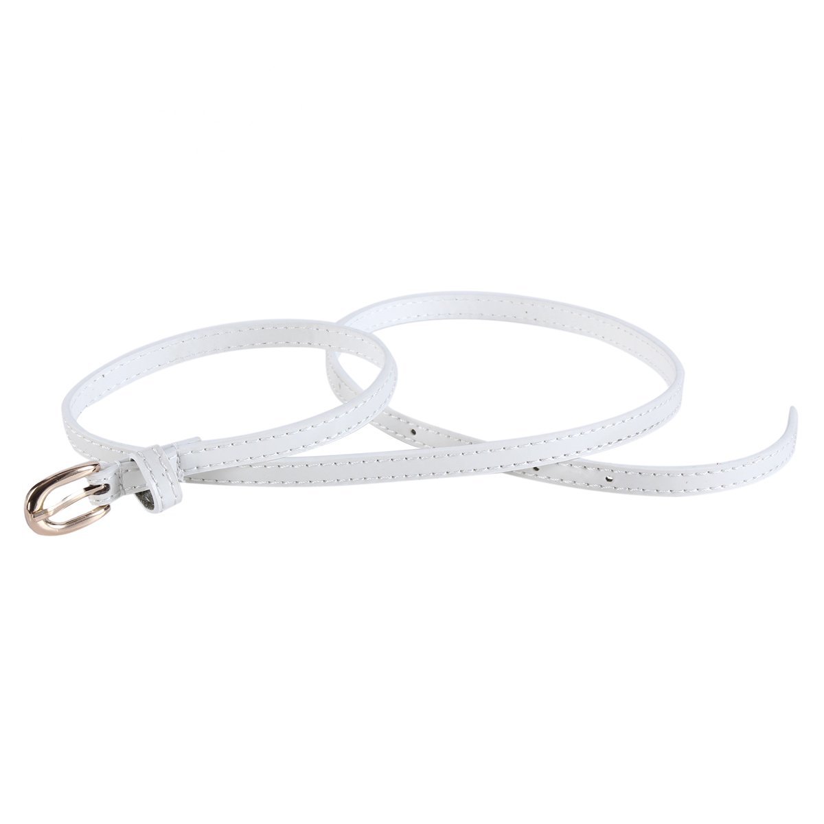 Damara Women Faux Leather Adjustable Dress Casual Skinny Belt,White
