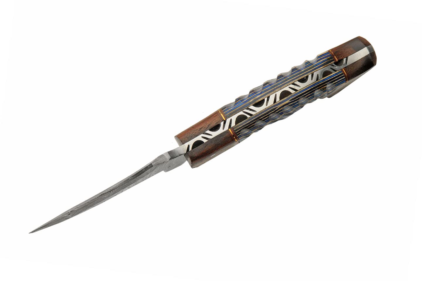 Damascus Steel Blue Pueblo Wood Handle 8 inch Hunting Knife
