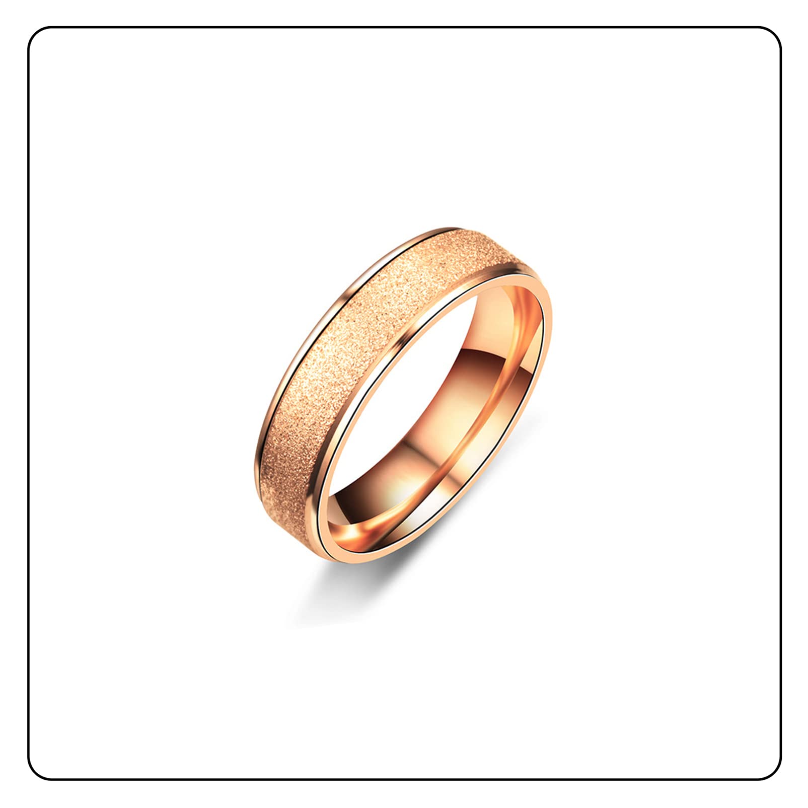 Fusamk Fashion Simple Rose Gold Stackable Rings Stainless Steel Sandblast Crystal Band Rings(Rose Gold(10))