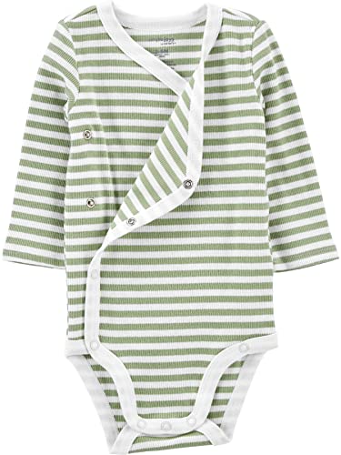 Simple Joys by Carter's Unisex Babies' Textured Bodysuits, Pack of 4, Jade Green Stripe/Light Grey/Olive/White Clouds, 12 Months