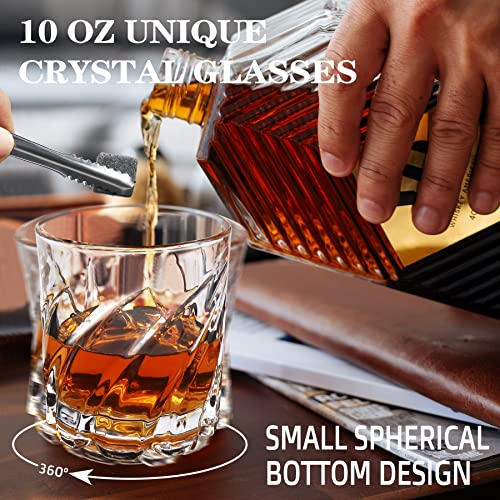 Fortuning's JDS Whiskey Glass Set for Father's Day, 2 Rotatable Whisky Glasses as Retirement Gifts with 10 Oz Old Fashioned Scotch Liquor Glasses, Ideal Whiskey Gift for Men, Husband