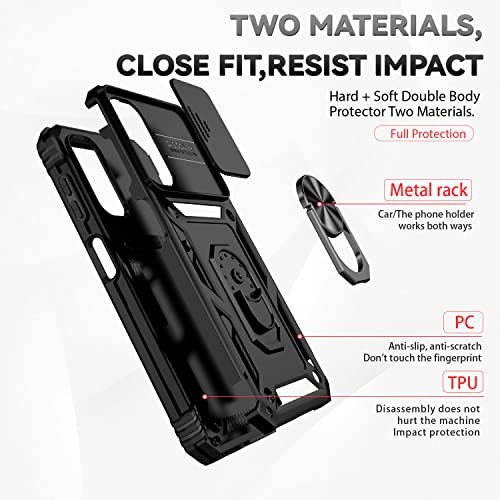 Meikobuly for Samsung Galaxy A14 5g Case - Shockproof Cases for A14 5G - Anti-Fall Drop Protection - Built-in Slide Anti-Scratch Camera Lens Cover - Integrated 360 Degree Rotating Kickstand,Black