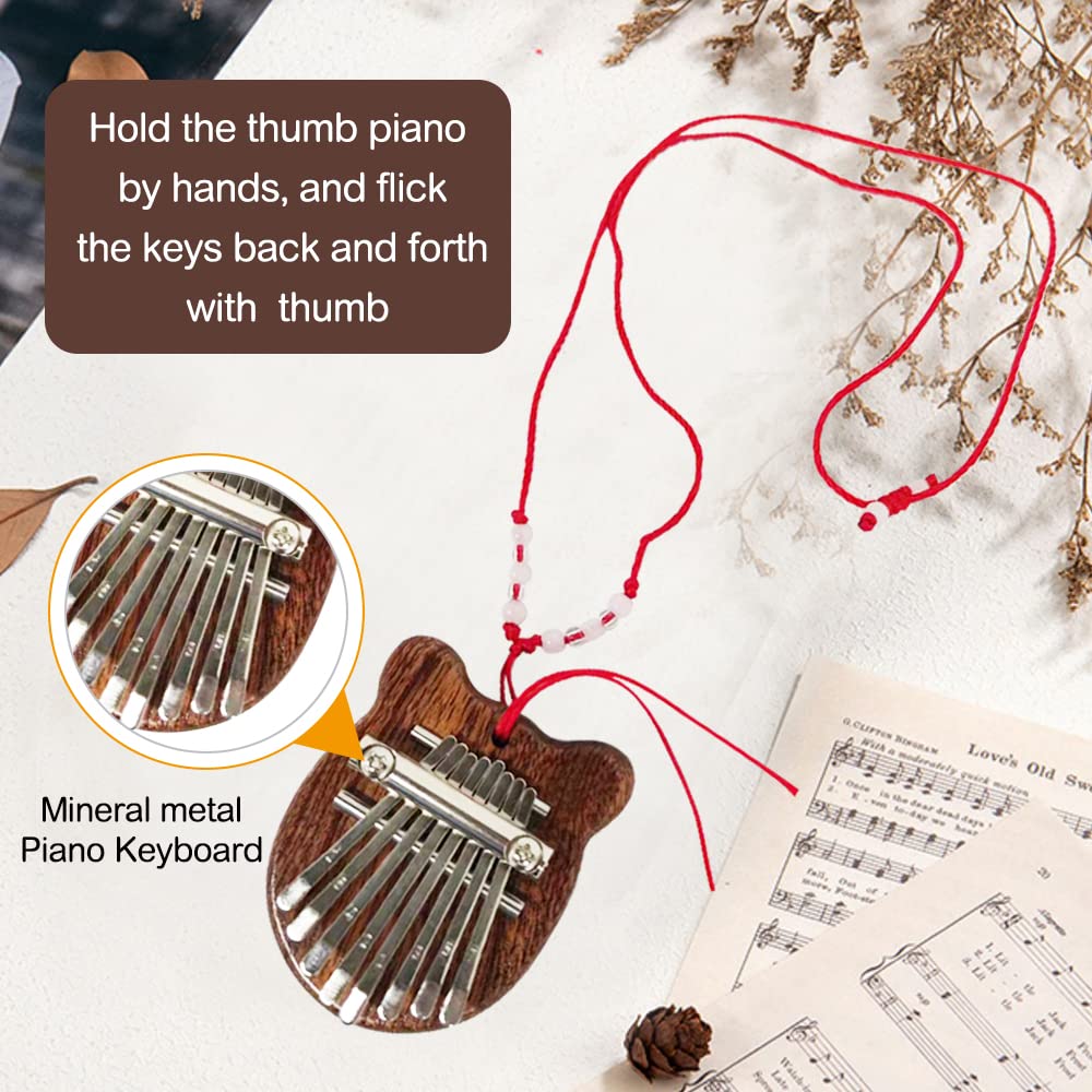 Dnina Mini Kalimba 8 Keys Solid Wood Finger Portable Mini Kalimba, Musical Good Accessory Pendant Finger Piano Gift for Kids Adults Beginners. (Little Bear-A) (Y1110001)