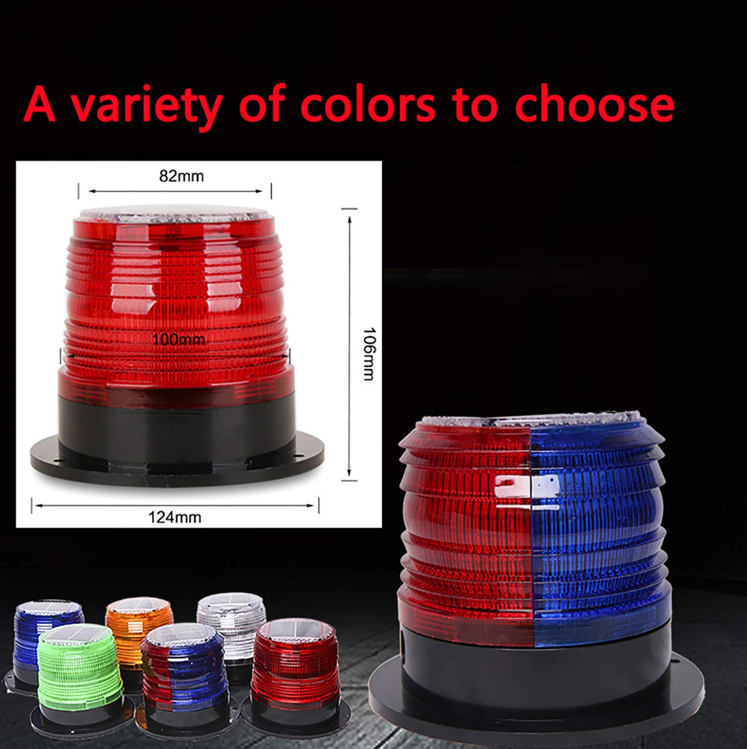 RISOON Solar Strobe Warning Safety Flashing Light/Ceiling Strobe Light, with Strong Magnetic Base Waterproof for Construction, Traffic, Factory, Crane Tower, Boat Navigation (Red+Blue)