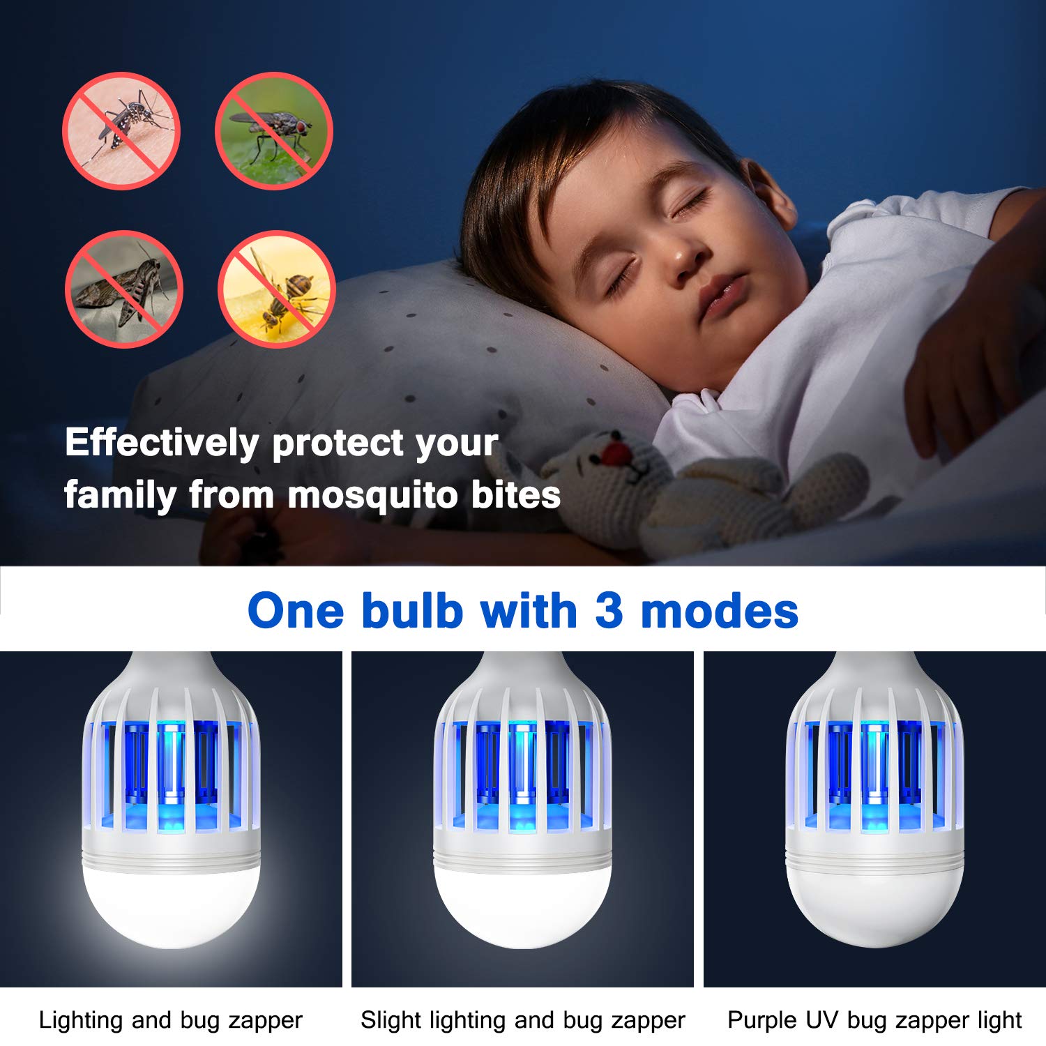 Forhimn Bug Zapper Light Bulb, 2 in 1 Mosquitoes Killer Lamp Led Electronic Insect & Fly Killer, Porch Light for Entryway, Doorway, Corridor, Balcony and Patio (White)