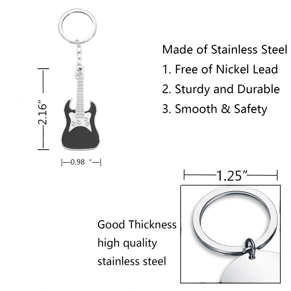 FUSTMW Electric Guitar Keychain Electric Guitar Players Gift Guitar Lover Gift Guitar Keyring Guitarist Gift Guitar Pendant keychain (Silver)