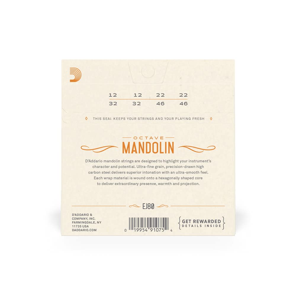 D'Addario EJ80 Octave Mandolin Strings, Medium, 12-46 Phosphor Bronze