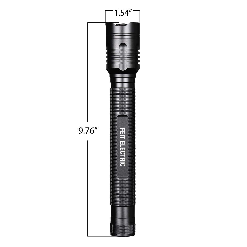 Feit Electric LED Tactical Flashlight - Aluminum Alloy - Zoomable Strike Bezel; Illuminate up to 1,000 feet - Adjustable Brightness 600 to 1700 Lumen | Requires 4-C Batteries
