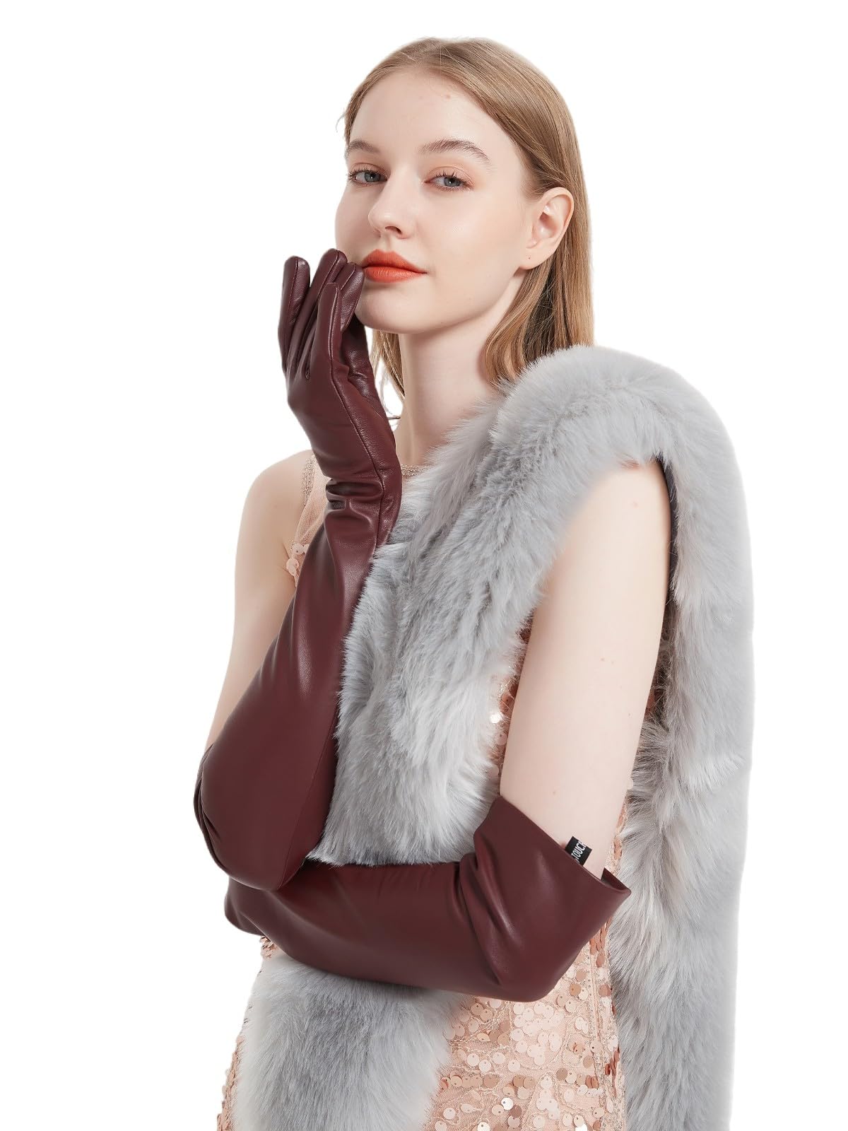 Daoflkuo Women Opera Long Sheep Leather Gloves Genuine Soft Lambskin Above Elbow Gloves In Black Small
