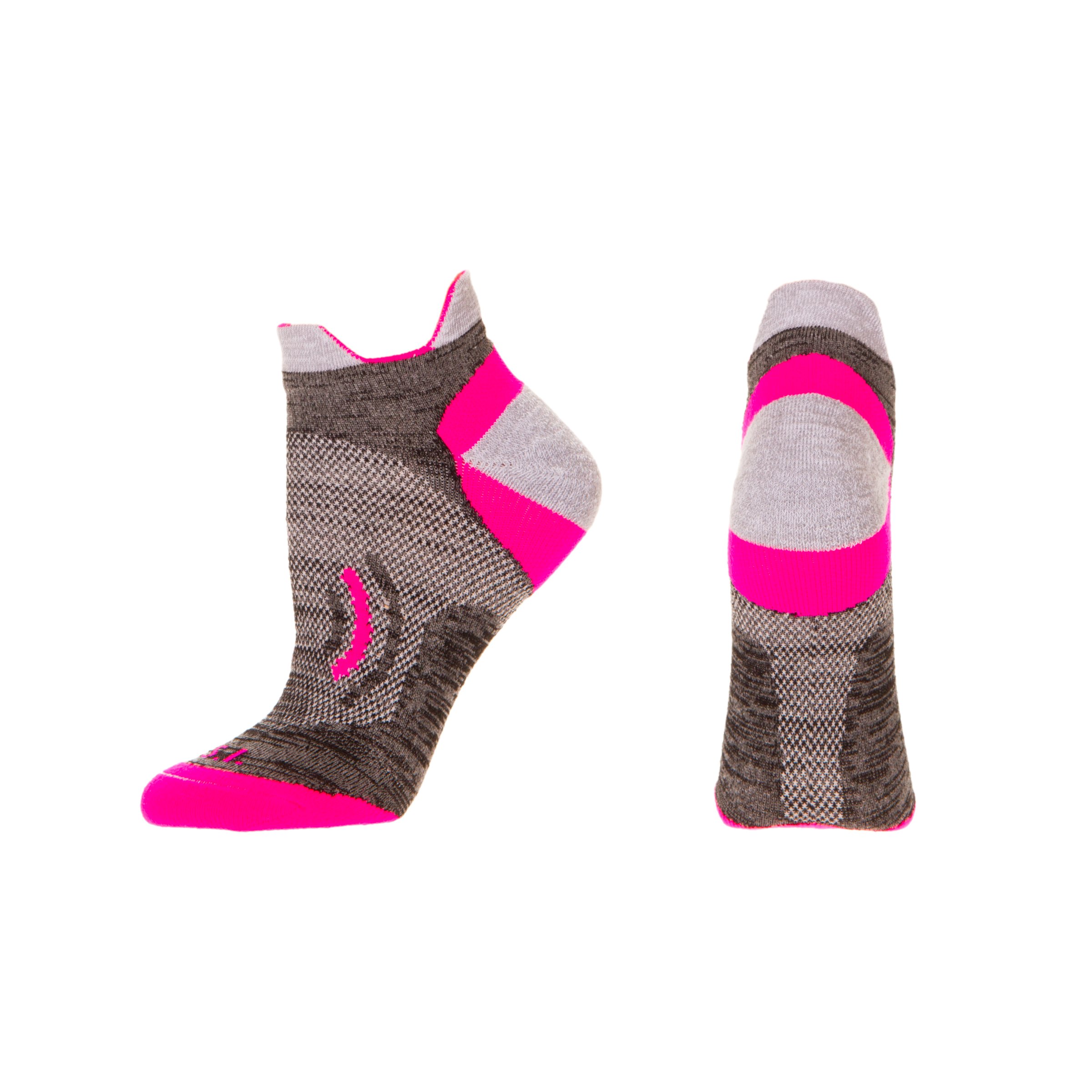 CSI STREAKER Double Tab Running Socks Made In the USA (large, Black Neon Pink)