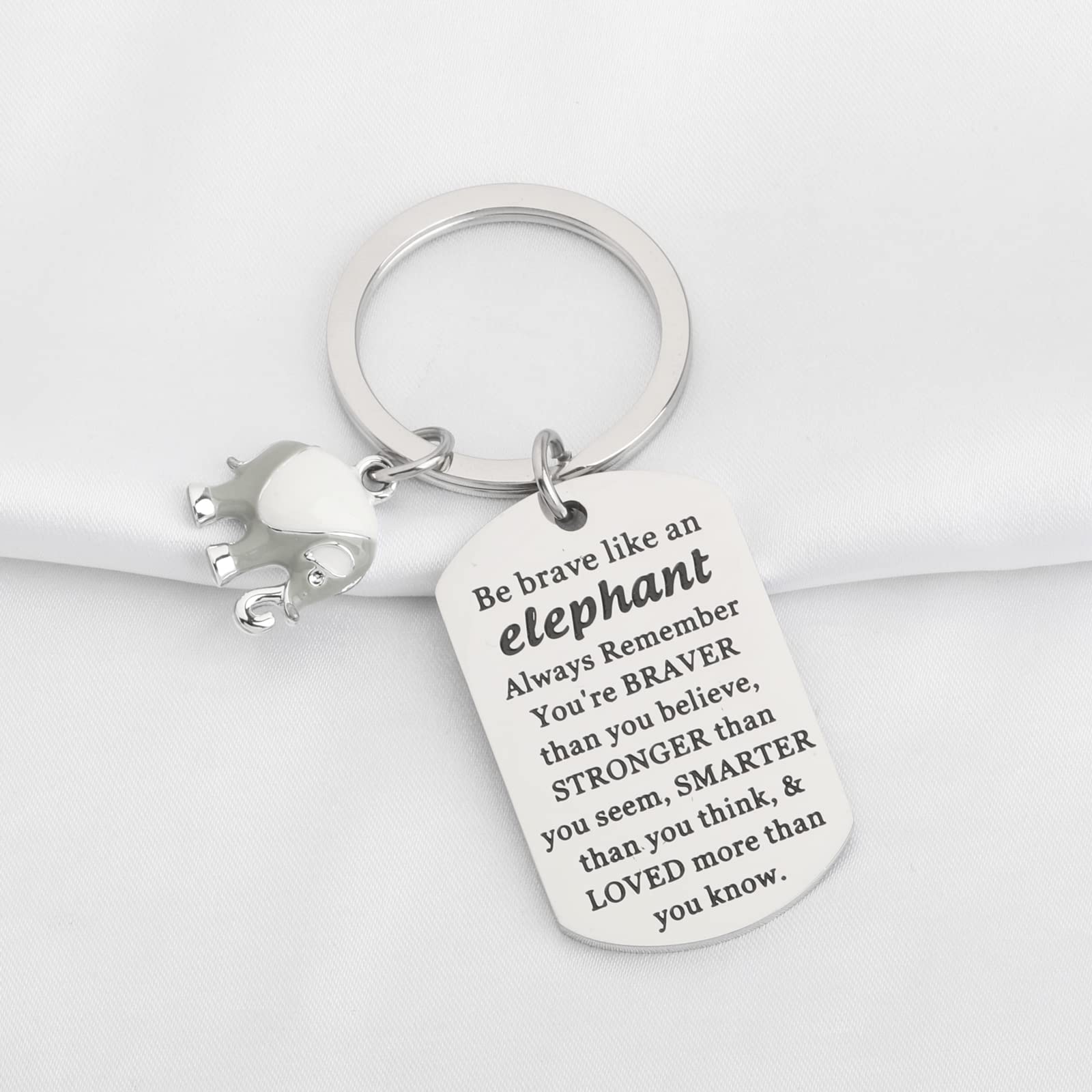 FUSTMW Elephant Gift Keychain Elephant Lover Gift Elephant Inspirational Gift Elephant Charm You Are Braver Than You Believe (Silver)