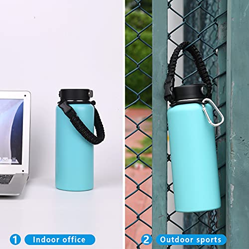 Wongeto Paracord Handle with Shoulder Strap Compatible with Hydro Flask Wide Mouth Water Bottles 12oz - 64 oz,Water Bottle Strap for Walking Biking Hiking Camping(Black 1)