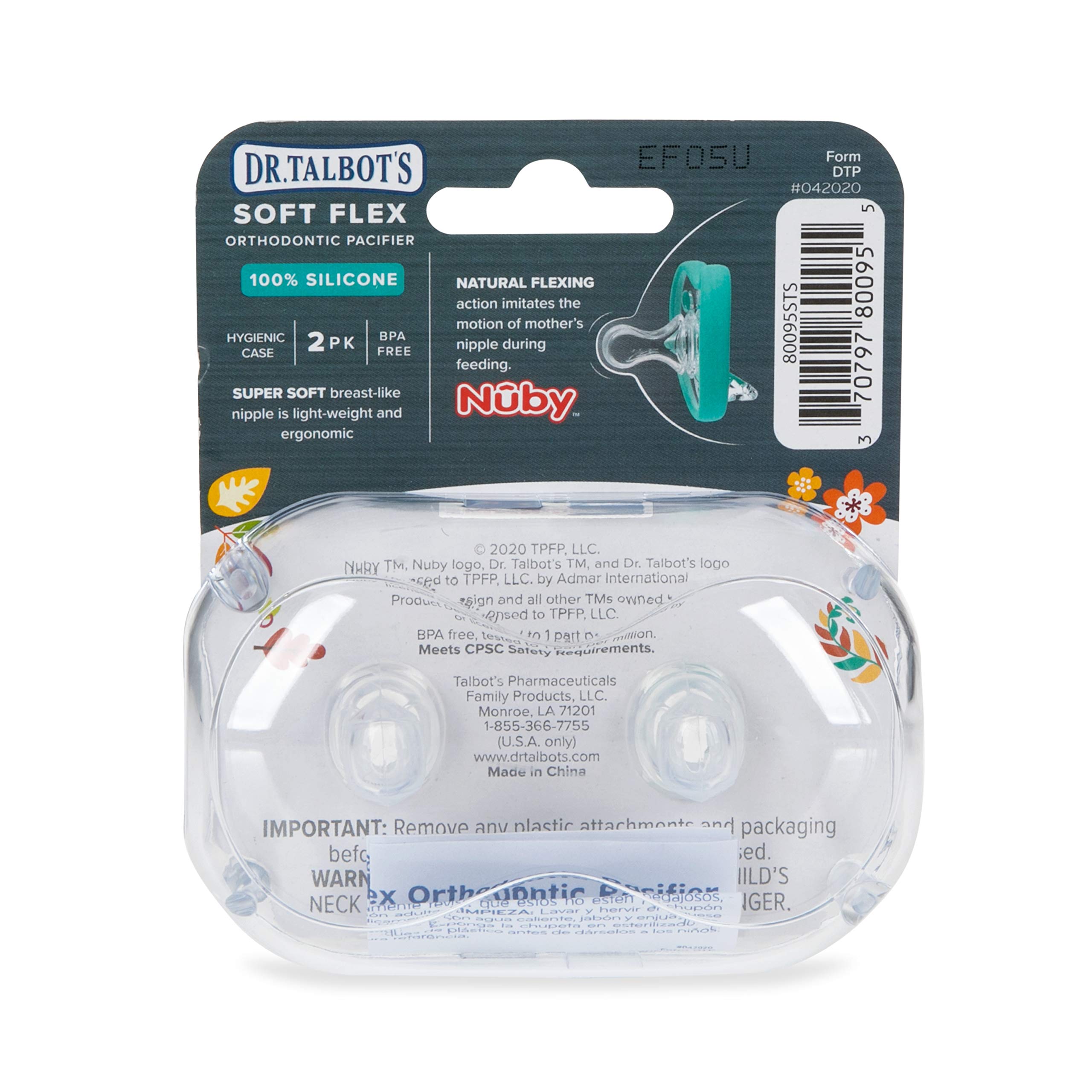 Dr. Talbot's Soft-Flex Orthodontic Pacifiers 0-6 Months, Aqua/White, 2 Pack
