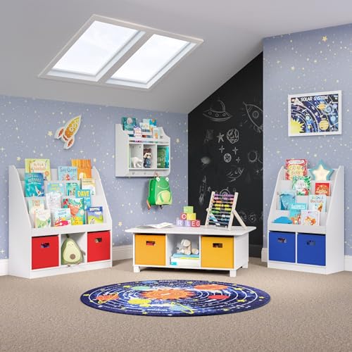 RiverRidge Kids Bookshelf & Toy Storage Organizer with 4 Book Racks, 2 Cubbies - Versatile Toy Organizer for Bedroom or Playroom Book Nook Toy Tidy