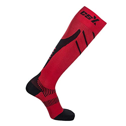 CSX Compression Socks for Men and Women, Knee High, Recovery Support, Athletic Sport Fit, Black on Red, Medium (15-20 mmHg)