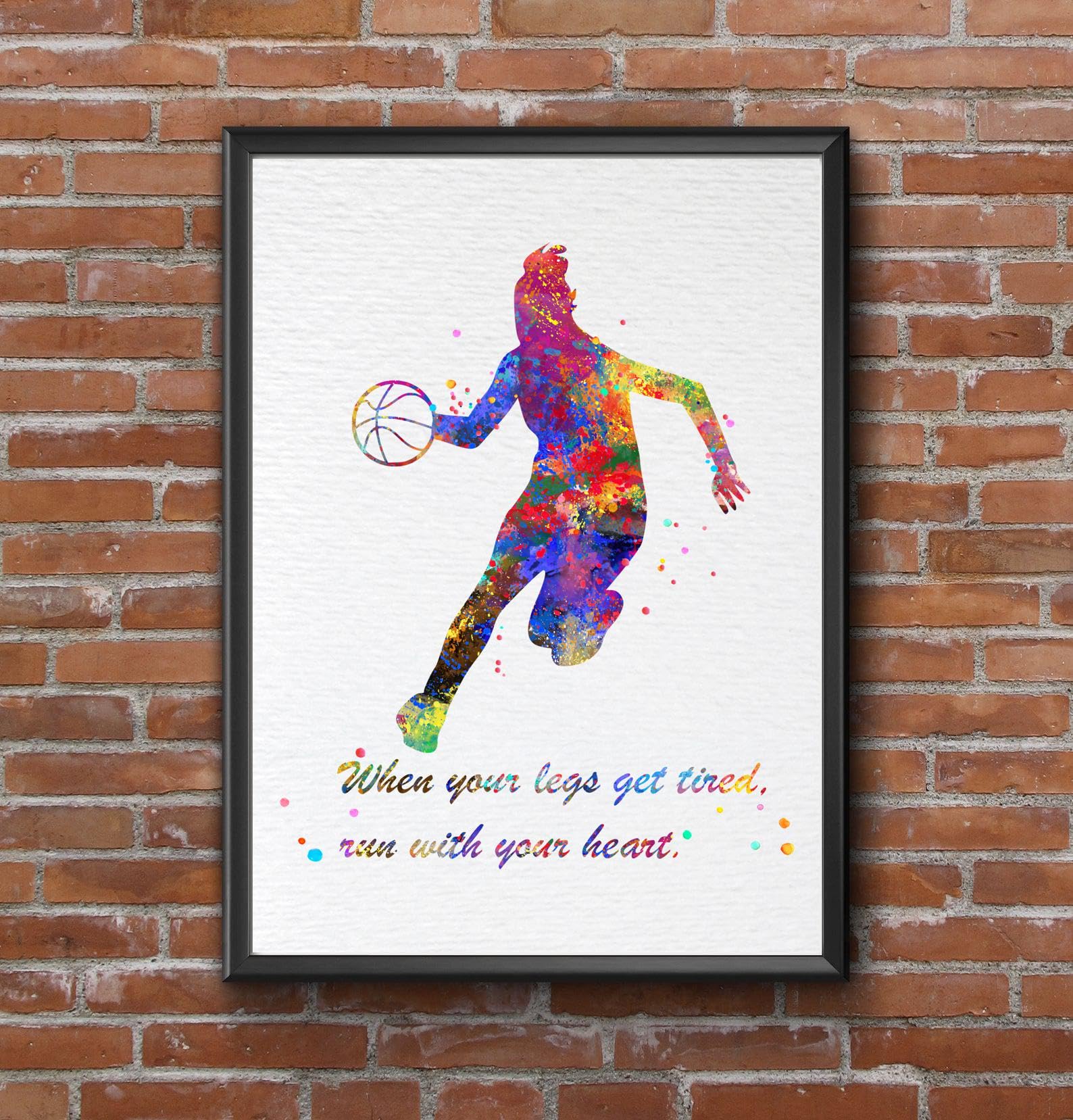 Dignovel Studios 8X10 Unframed Basketball Girl When Your Legs Get Tired Motivational Watercolor Art Print Poster Housewarming Wall Giclee Office Home Decor DN521