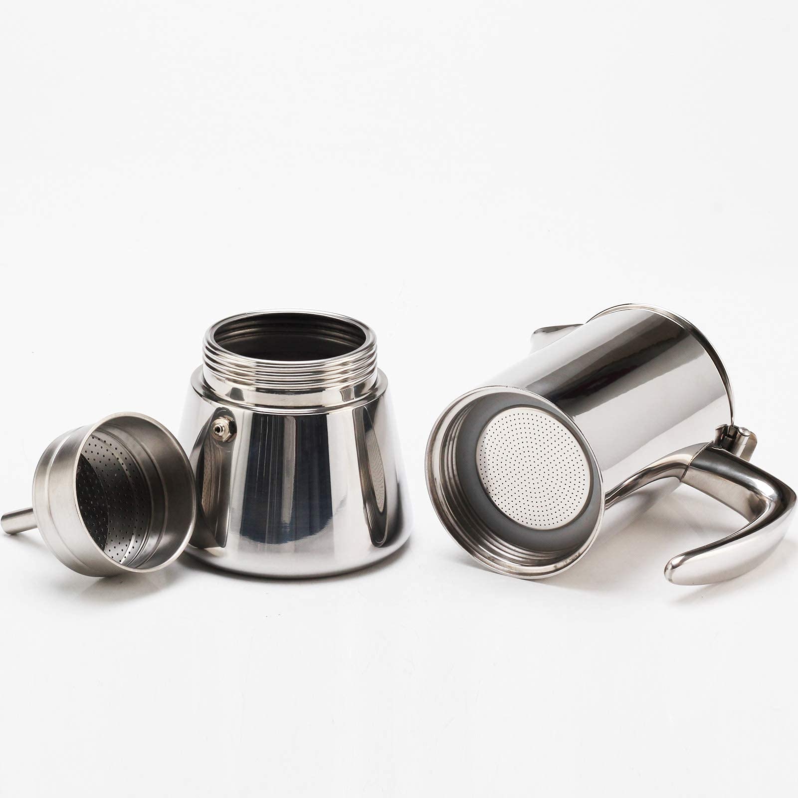 FOSKU Stovetop Espresso Maker, Stainless Steel Moka Pot, Italian Style Coffee Maker, Espresso Pot For 6 Cups, 300ml (Silver)