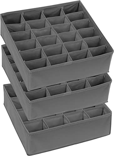 Simple Houseware Closet Drawer Organizer for Clothes, Socks and Underware, 3 Pack, Dark Grey