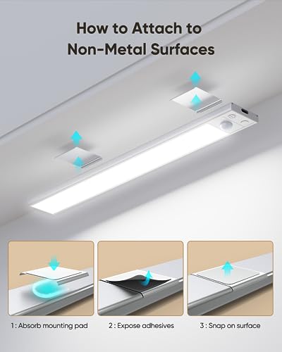 ULG Motion Sensor Under Cabinet Lights 12'' USB-C Rechargeable Closet Lights 47 LED Under Cabinet Lighting Wireless 6000K Dimmable Under Counter Lights for Kitchen, Hallway, Stairway - 2/Pack