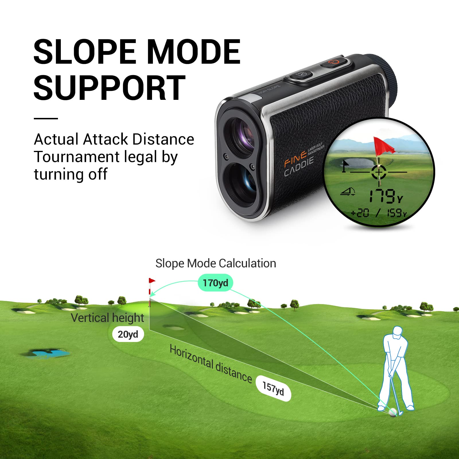 FineCaddie UPL100 0.3 Sec Fast Golf Laser Range Finder 1093Yard Range, Slope Mode, Pin Lcok Technology wifh Vibration Alert, USB C-Type Rechargeable, 6X Magnification, Case