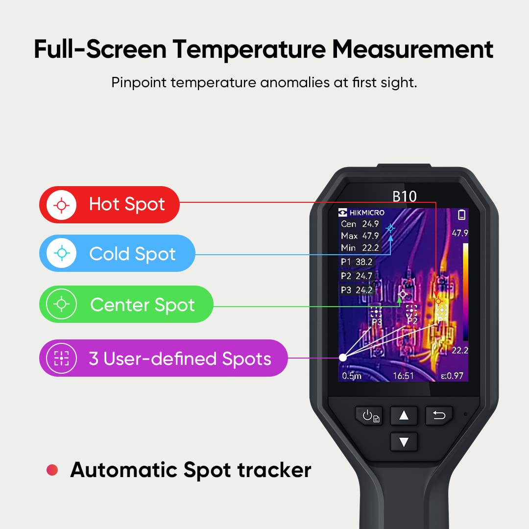 HIKMICRO B10 256 x 192 IR Resolution Thermal Imaging Camera with 2MP Visual Camera, Full Screen Measurement, 25 Hz Refresh Rate Thermal Camera with 3.2" LCD Screen with Macro Lens