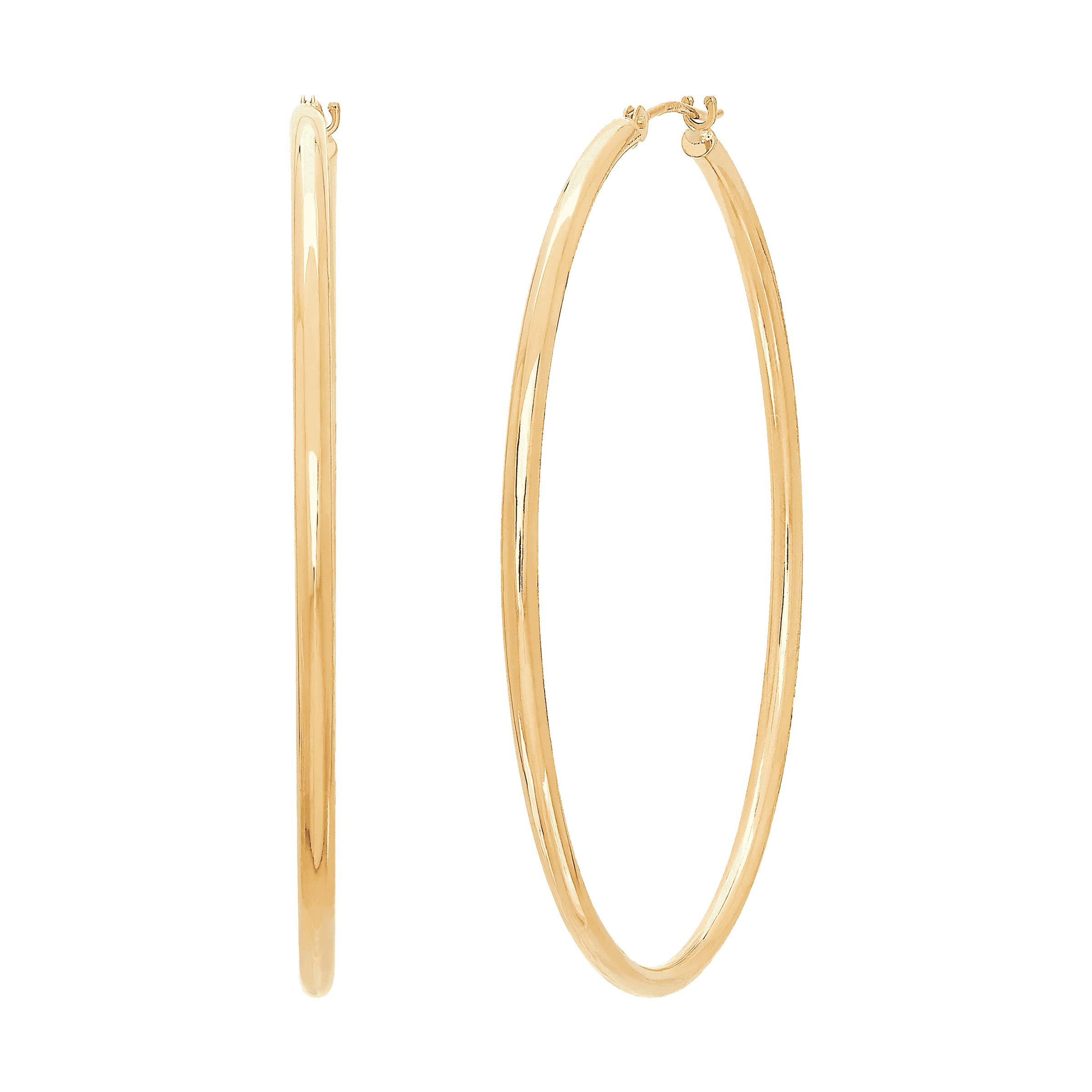 Finecraft 50mm Round Tube Hoop Earrings in 10K Yellow Gold