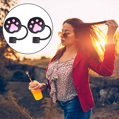 Gatuida 2pcs Drinking Straw Covers Cap, Cute Black Cat Claw Shaped Straw Tips Lids Reusable Dust Proof Plugs Straw Tips Cover