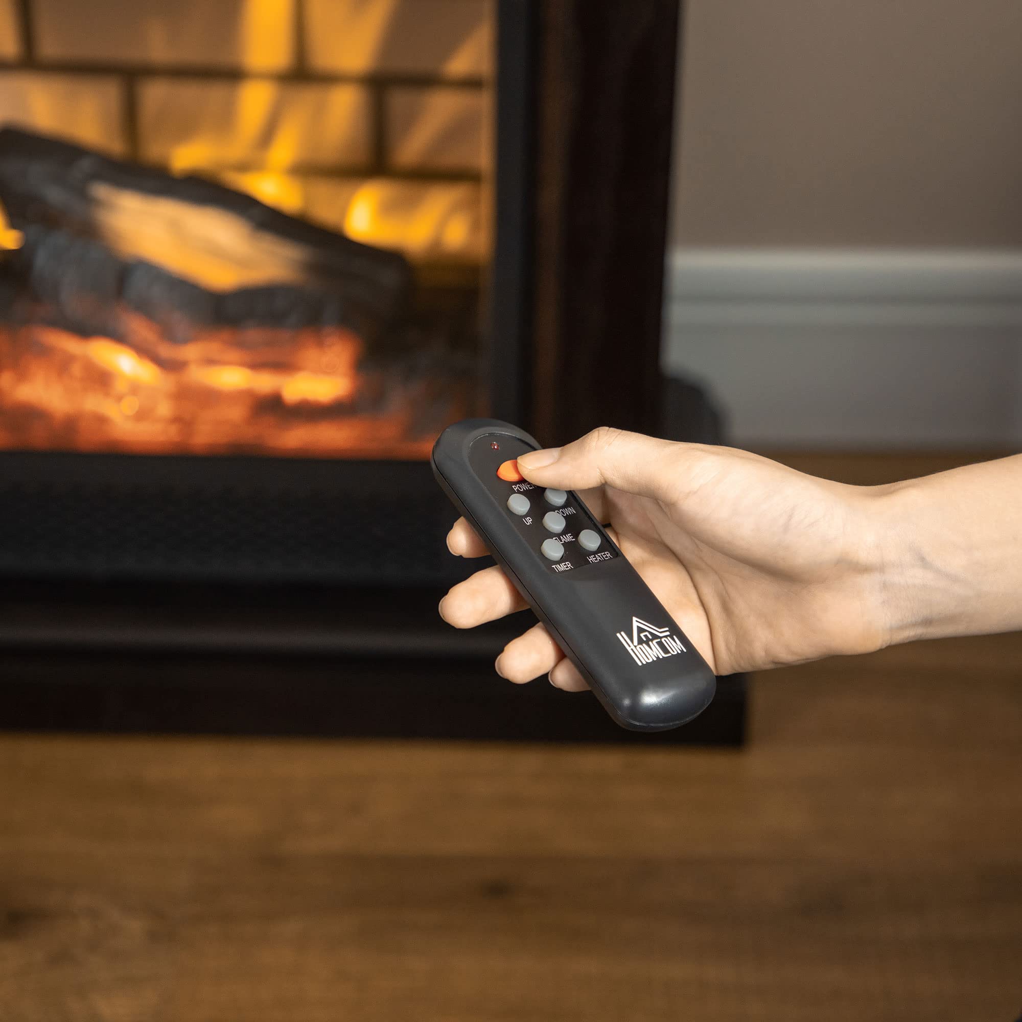 HOMCOM 31" Electric Fireplace with Dimmable Flame Effect and Mantel, Freestanding Space Heater with Log Hearth and Remote Control, 1400W, White