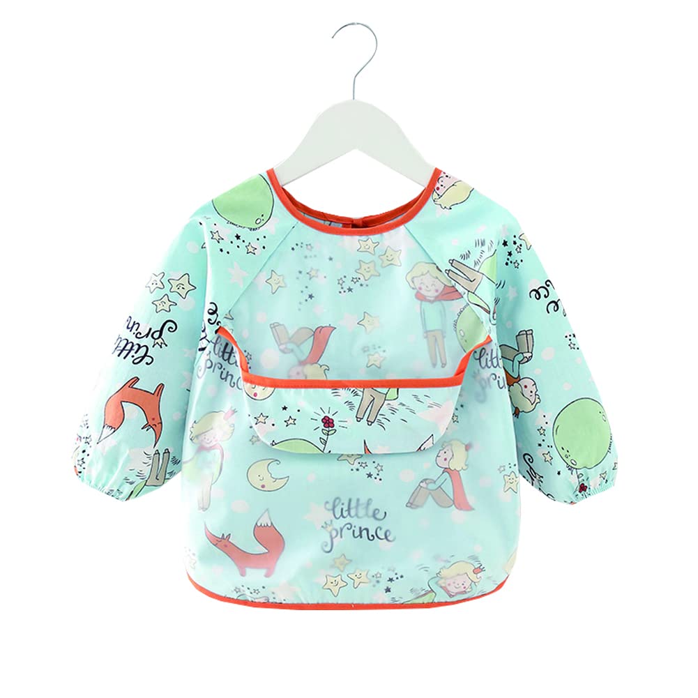 FORUSKY 4 Pack Baby Feeding Bibs Long Sleeve Bibs Toddler Waterproof Bibs Smock with Pockets Washable Kids Smock for Feeding