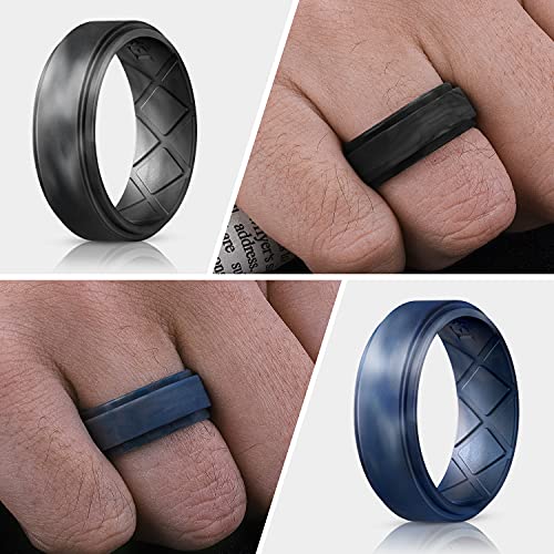 Egnaro Silicone Rings Mens, Breathable Mens Rubber Wedding Bands for Crossfit Workout,8mm Wide - 2.5mm Thick