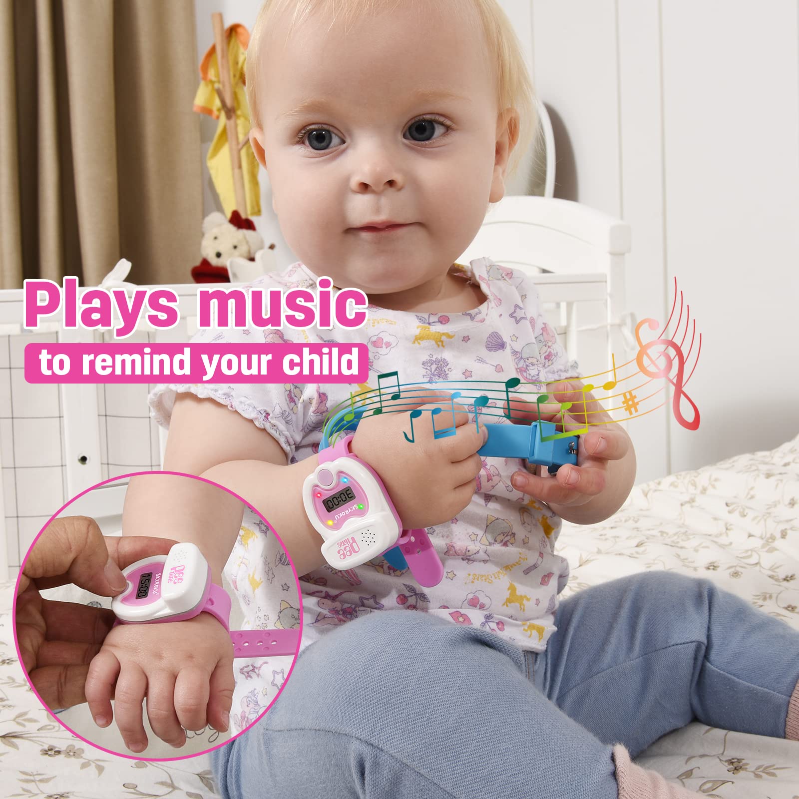 SKYROKU Potty Training Watch for Toddlers β Cute Toilet Shape, Music & Light Reminders, 3 Songs, Countdown Timer, Replaceable Battery, Silicone Strap β Easy Setup & Safe for Kids(Pink)