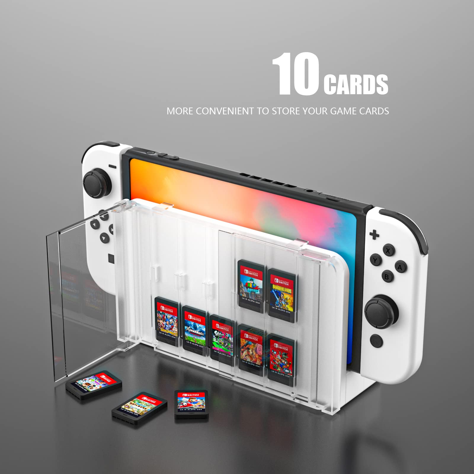 ECHZOVE Premium Game Card Case for Switch OLED, Switch Card Case Cartridge Game Card Display Cabinet Box, Crystal Clear Game Cartridge Holder Fit Switch OLED Charging Station (10 Slots)