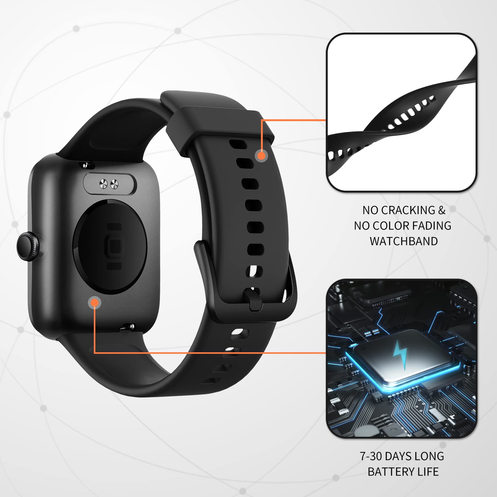 Hpory Smart Watch for Women and Men - Fitness & Activity Tracker Smartwatch for iOS or Android - Water Resistant Bluetooth Touch Screen Sports Watch(Black,1.5inch,2 Charging Cable)