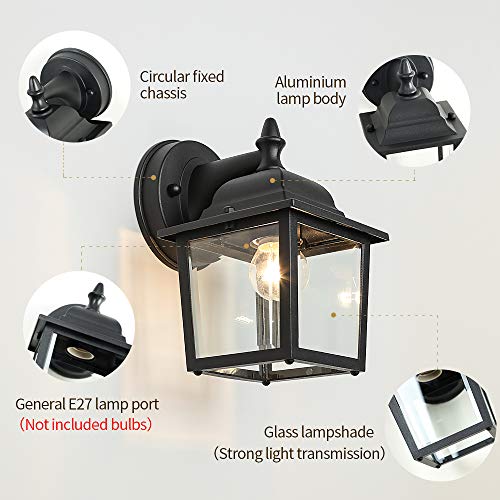 Simple Modern Outdoor Wall Light,Wall Sconce,Wall Lanterns Black, Outdoor Light Fixtures,Cast Aluminum, Anti-Rust, Transparent Glass lamp,Suitable for Courtyards, Villas, Parks, Plazas (2pack-)