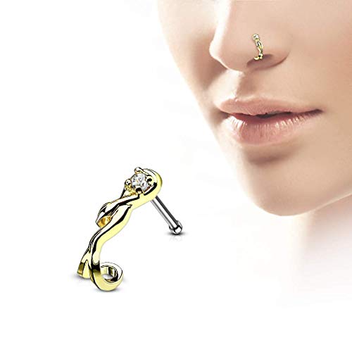 Covet Jewelry Snake Wrapped Around CZ Nose Crawlers 316L Surgical Steel Nose Bone Stud Rings