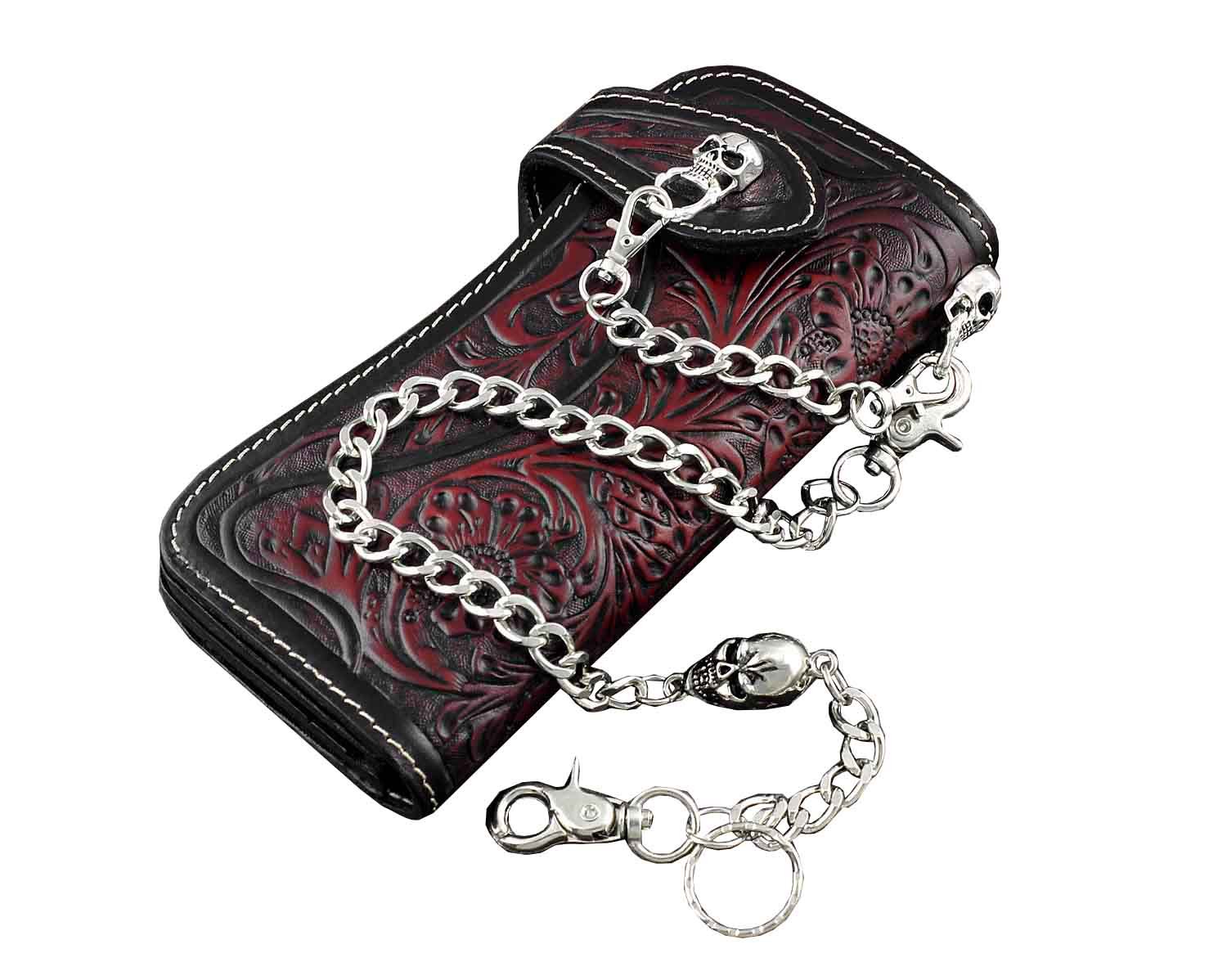 crazy hunter Skull Chain Wallet Long Leather Craft Bag With Metal Chain For Mens L69