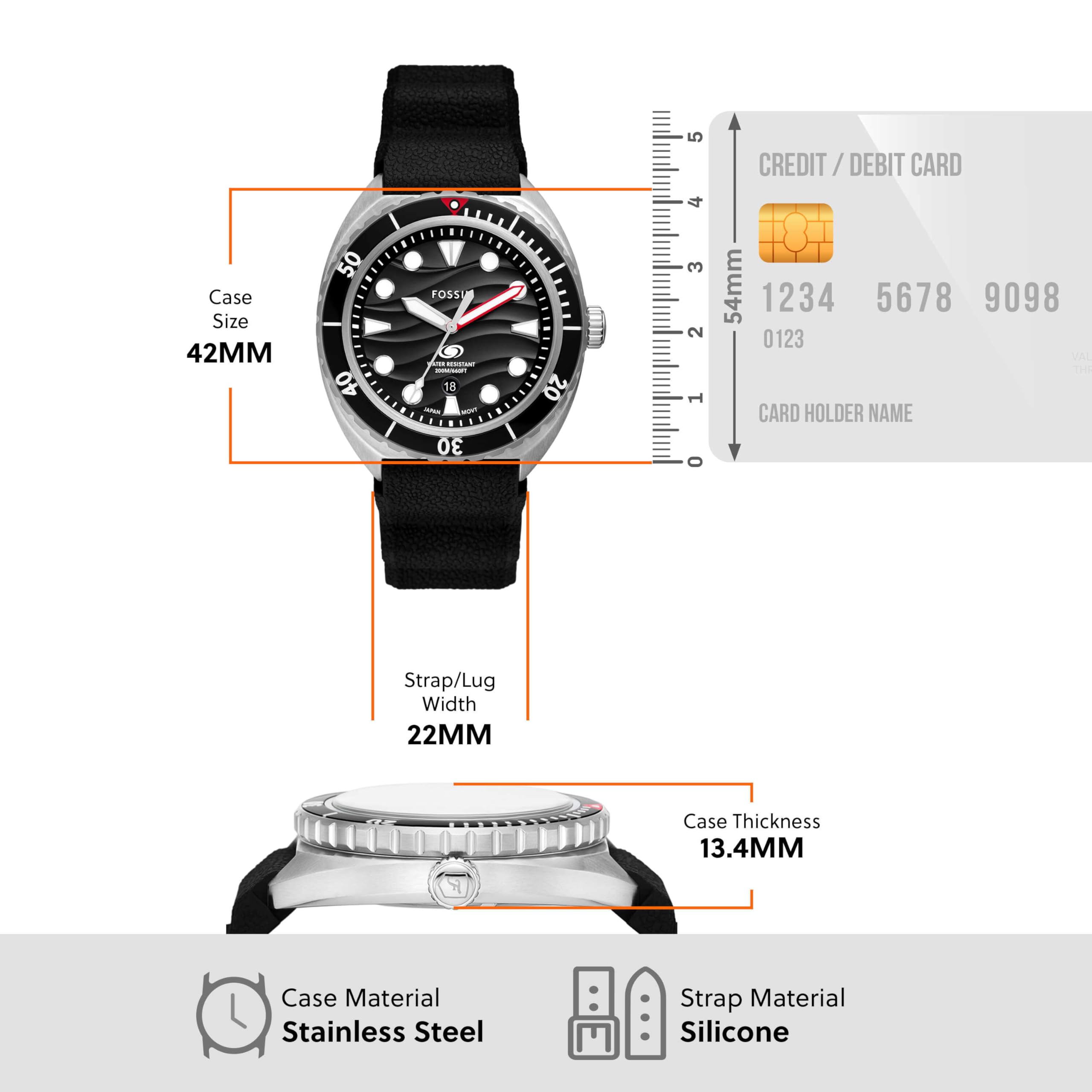 Fossil Men's Fossil Blue Quartz Stainless Steel and Silicone Three-Hand Watch, Color: Silver, Black (Model: FS5947)