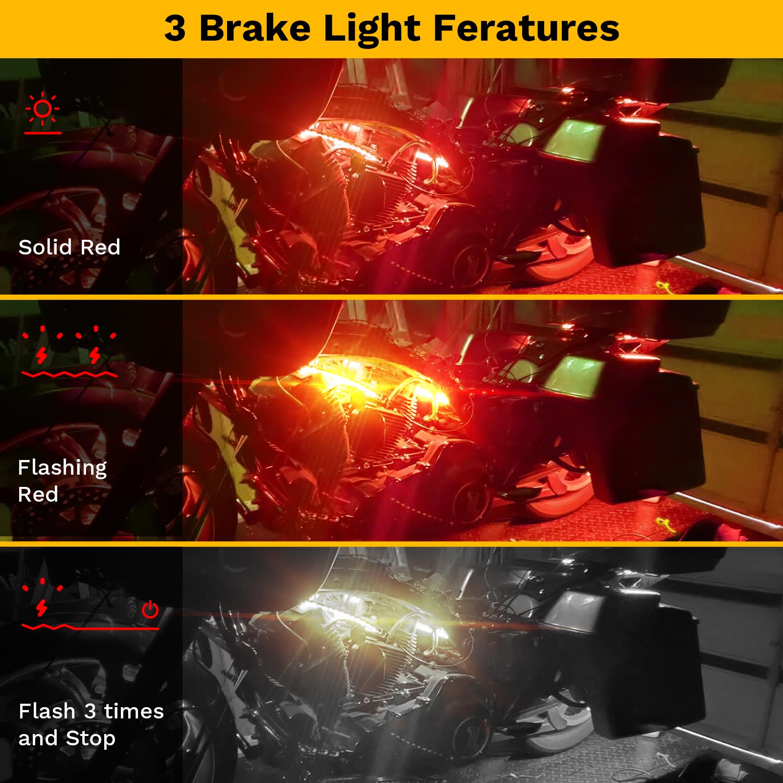 DITRIO 12pcs Underglow RGB LED Strip Light Kit DC 12V with 2 Red Blinking Brake Light Styles for Motorcycles Trikes Golf Carts ATVs UTVs β M12r