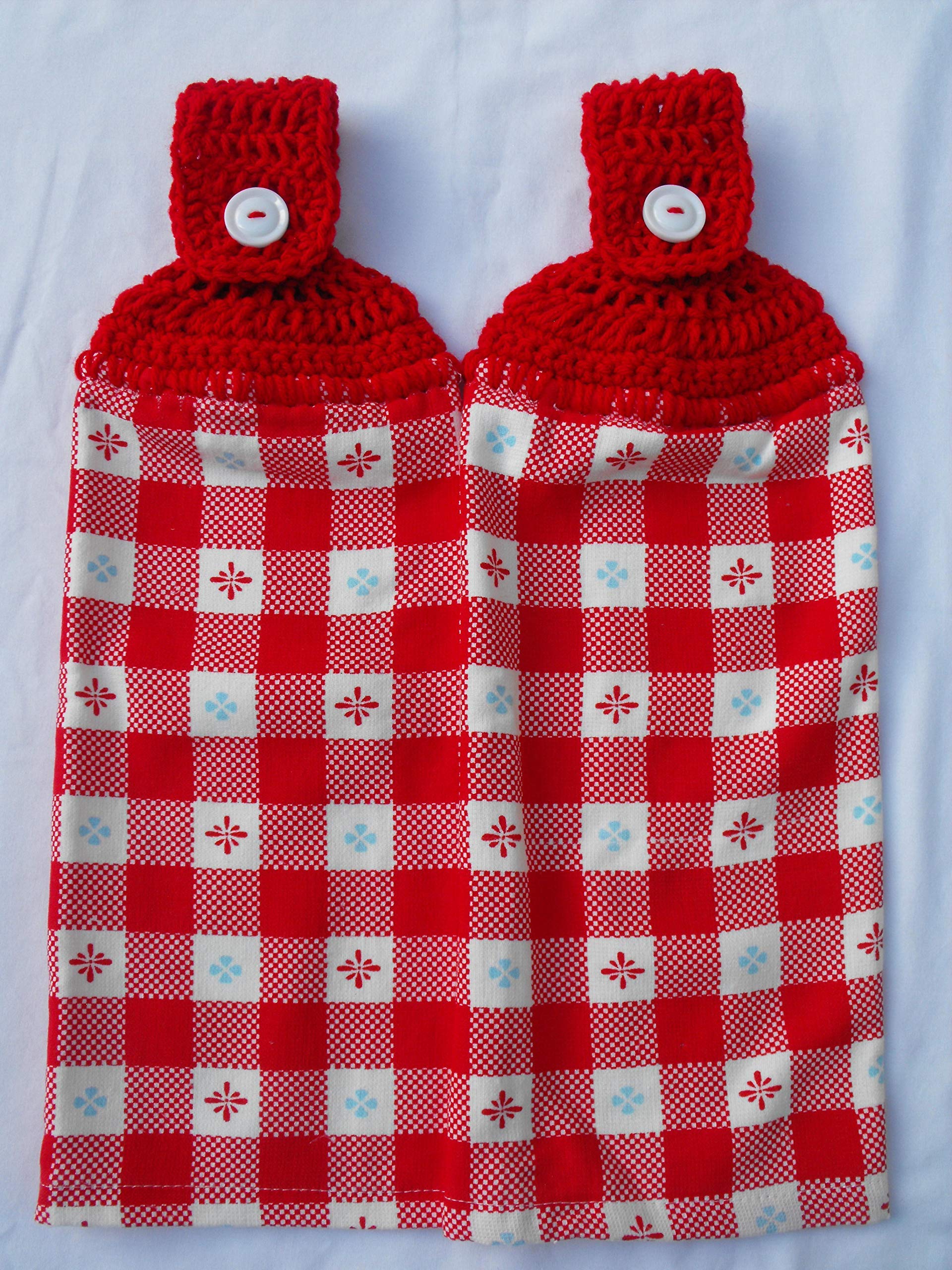 FARMHOUSE SWEET ROSE RED GINGHAM - BUFFALO CHECK - HANGING KITCHEN TOWELS - SET OF 2
