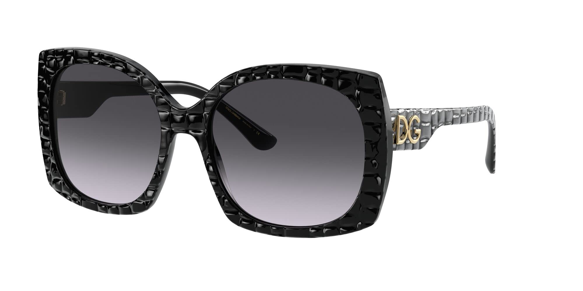 Dolce & Gabbana DG4385-32888G Sunglasses BLACK TEXTURE COCCO w/LIGHT GREY GRADIENT BLACK 58mm