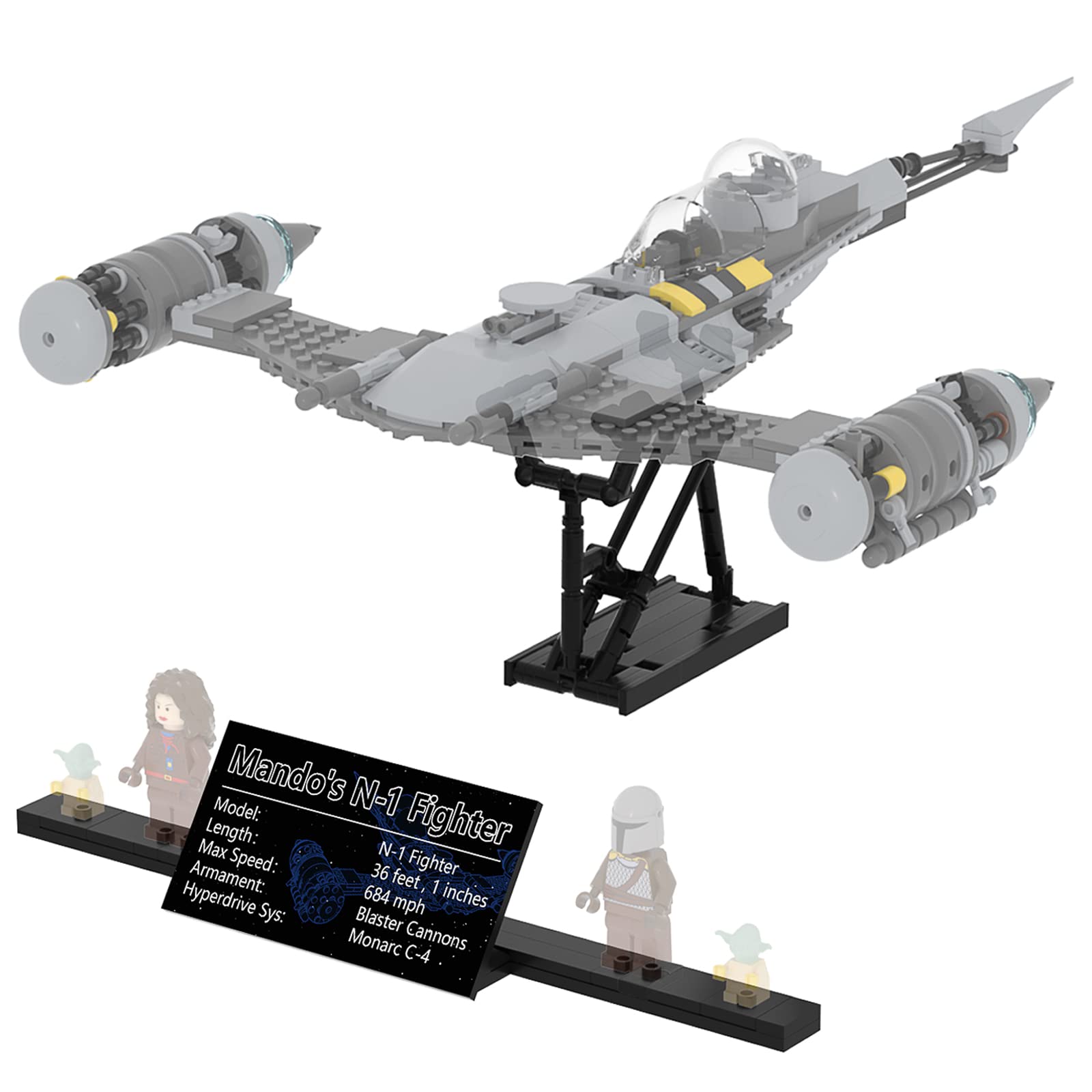 Display Stand for Lego Mando N-1 Fighter 75325 Building Kit, Sturdy Bracket Building Sets with an Informational Fact Plaque, Fun Buildable Toy Playset for Kids Aged 9 and Up(121 Pieces)