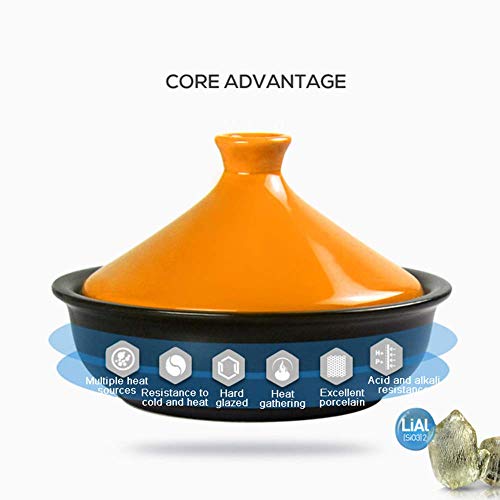 Tagine Pot with Handle, 20cm, Ceramic Pot, Casserole lid, Claypot Rice, High Temperature Resistance, Hand-Made Hand-Painted Taji Pot Slow Cooker Clay/White 1