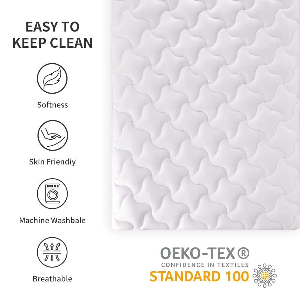 SLEEP ZONE Cooling Mattress Topper Queen Mattress Pad, Quilted Fitted Mattress Cover, Machine Washable, Soft Fluffy Down Alternative, Deep Pocket 8~21 inch (White, Queen)