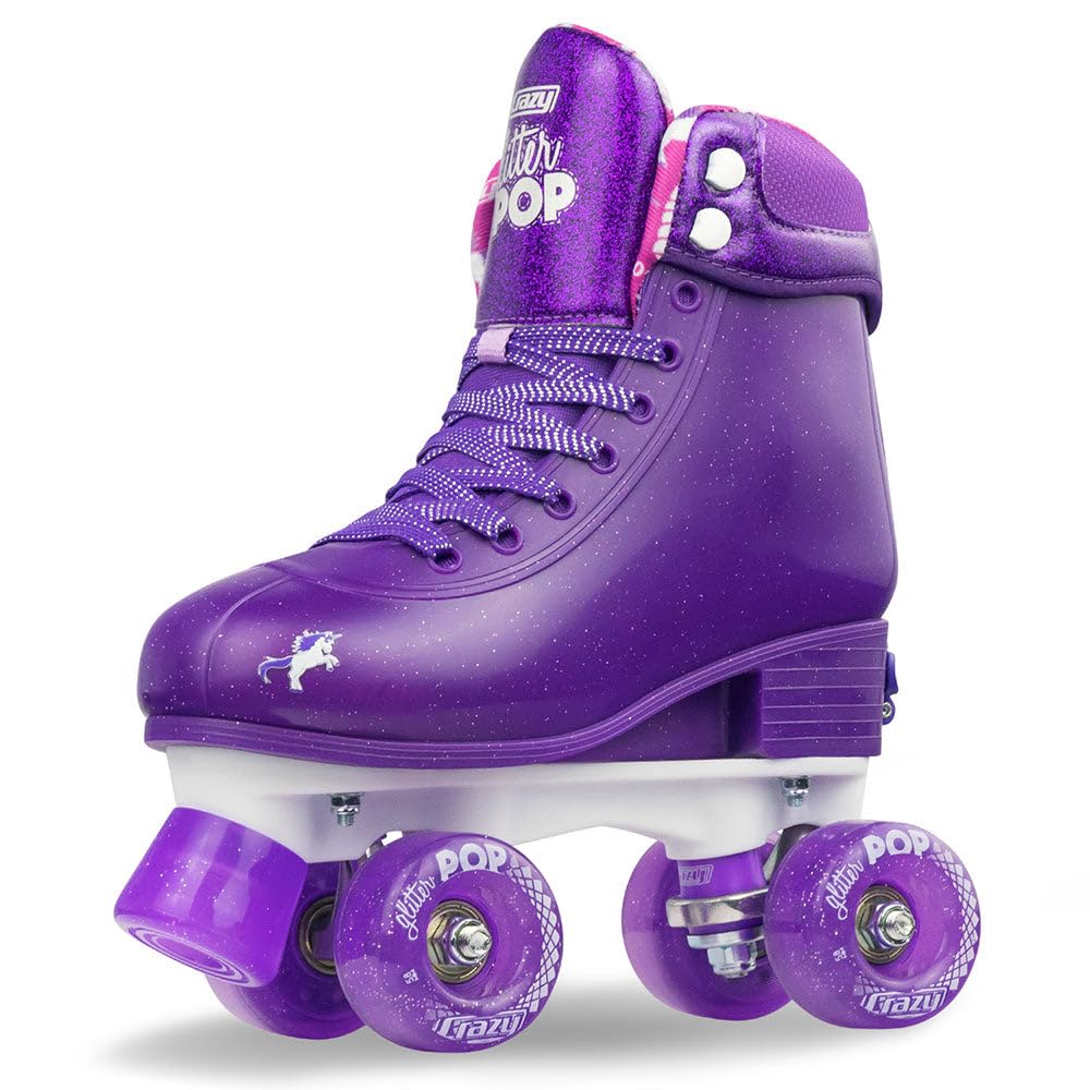 Crazy Skates Adjustable Roller Skates for Girls and Boys - Glitter Pop Collection - Size Adjustable to fit Four Sizes - Purple (Size: Small | j12-2)