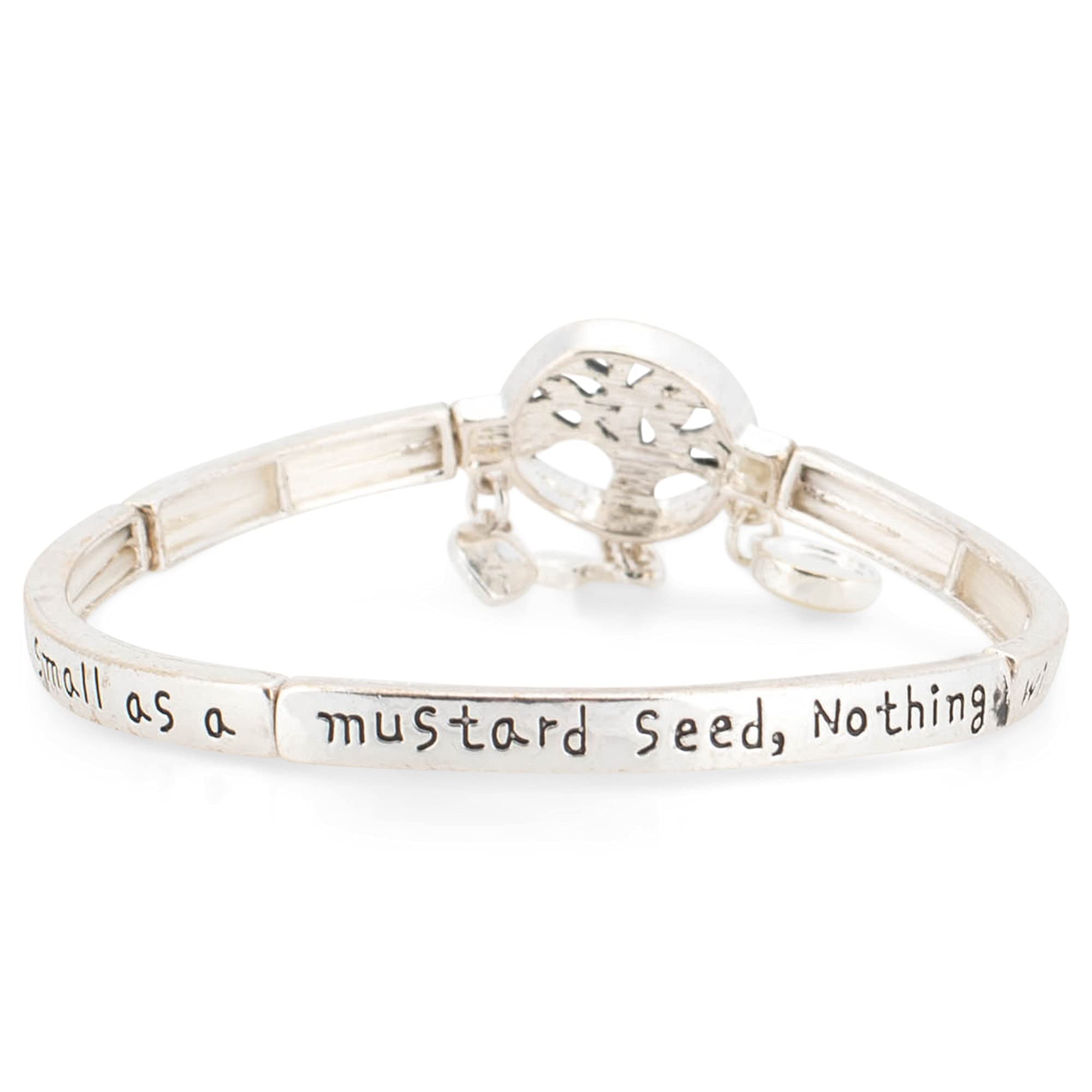 Dicksons Faith of a Mustard Seed Tree of Life Women's Tile Stretch Silver-Plated Charm Bracelet