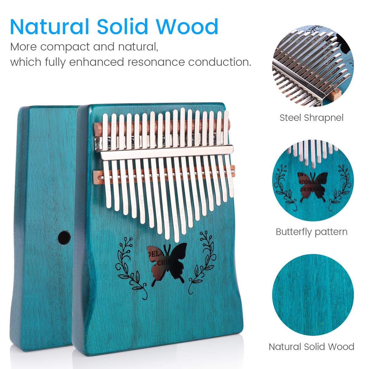 ELE ELEOPTION Kalimba 17 Keys Thumb Piano with Mahogany body builts-in Storage Canvas Bag, Tuning Hammer and Study Instruction 9 pieces-Professional Gift for Music Lovers Kids Beginners - Butterfly