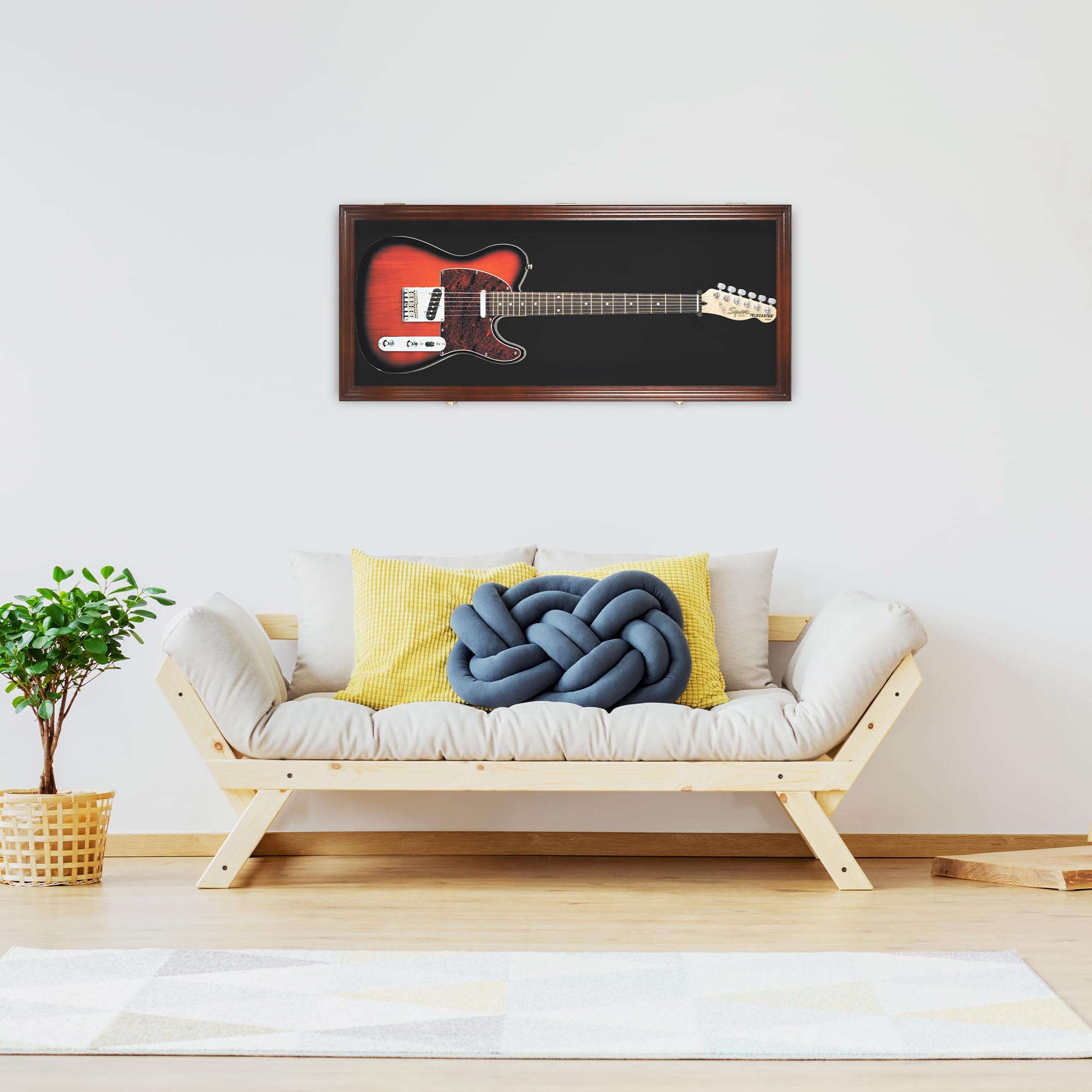DisplayGifts 42" Electric Guitar Display Case Cabinet Hanger UV Protection Mahogany Finish