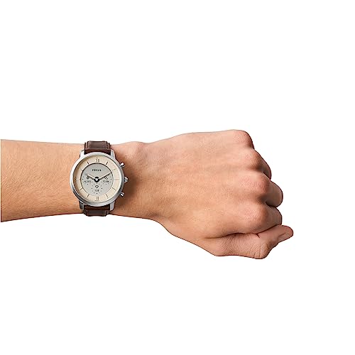 Fossil Men's Neutra Gen 6 Hybrid 44mm Stainless Steel and Leather Smart Watch, Color: Silver, Brown (Model: FTW7073)