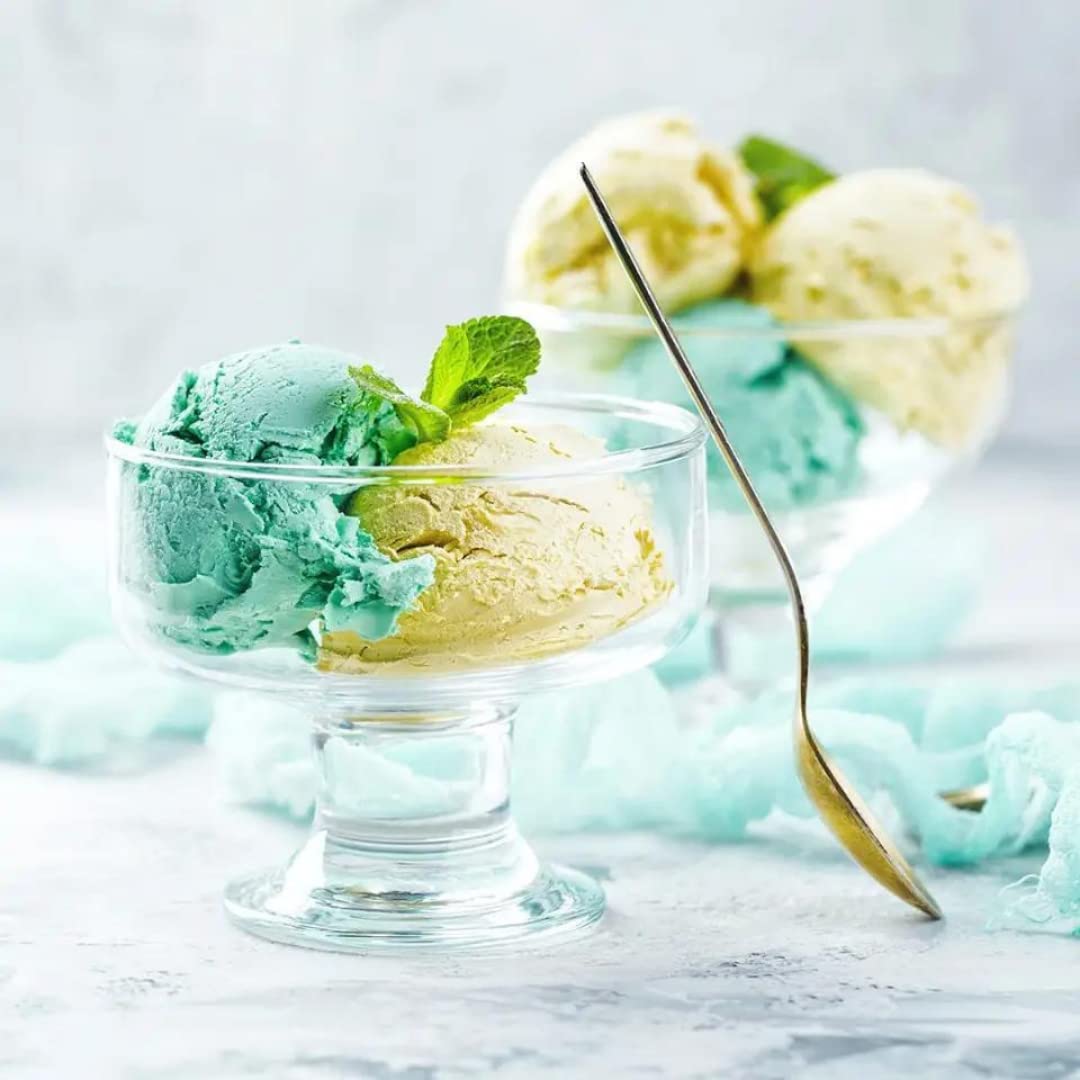 Glasia Set of 6 Glass Ice Cream Bowls and 6 Stainless Steel Spoons | Small Dessert Cups for Parfait Sundae Snacks Fruit | Mini Footed Trifle Tasters with Spoon