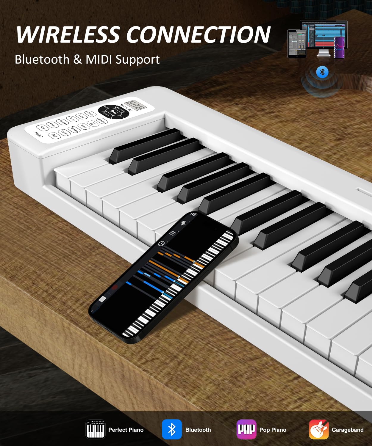 Finger Dance 61 Key Keyboard, Folding Piano, Semi Weighted Keys Portable Piano, Bluetooth & MIDI, Foldable Keyboard Piano for Beginner - Deep Black